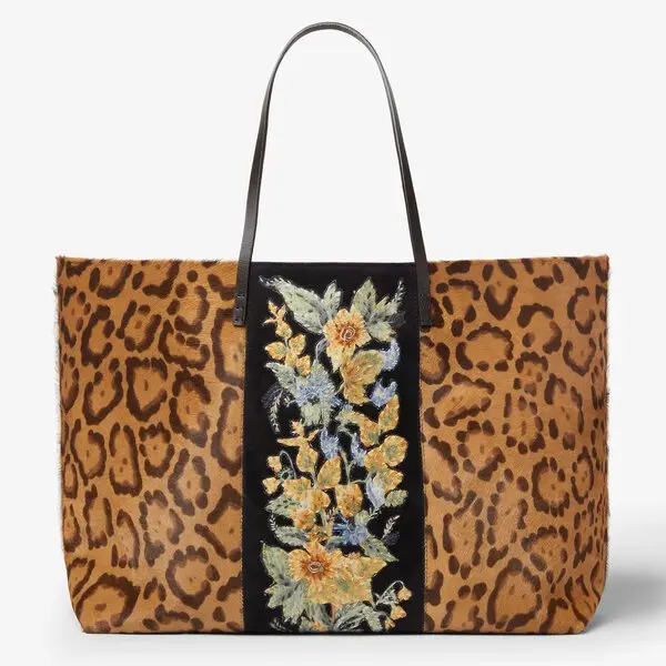 Fendi Medium Roll Jaguar Print Cavallino Leather Shopper With Embroidery - [brown]
